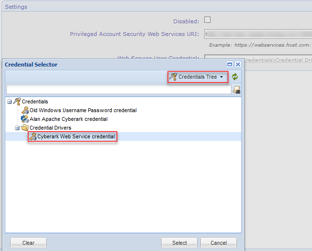 Configuring and editing the CyberArk Credentials driver in the Policy Tree