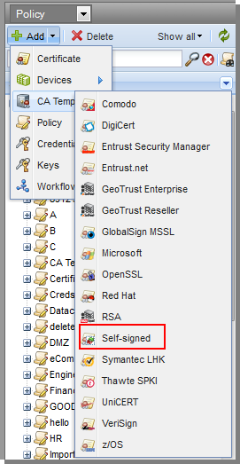 Configuring a self-signed certificate template
